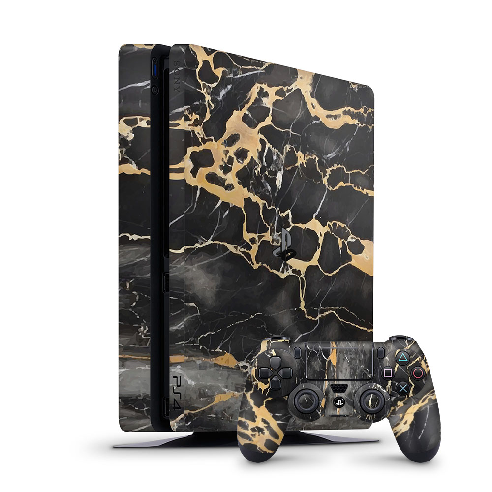 Playstation 4 Slim Black Gold Fusion Art Skin - WrapitSkin The Ultimate ...