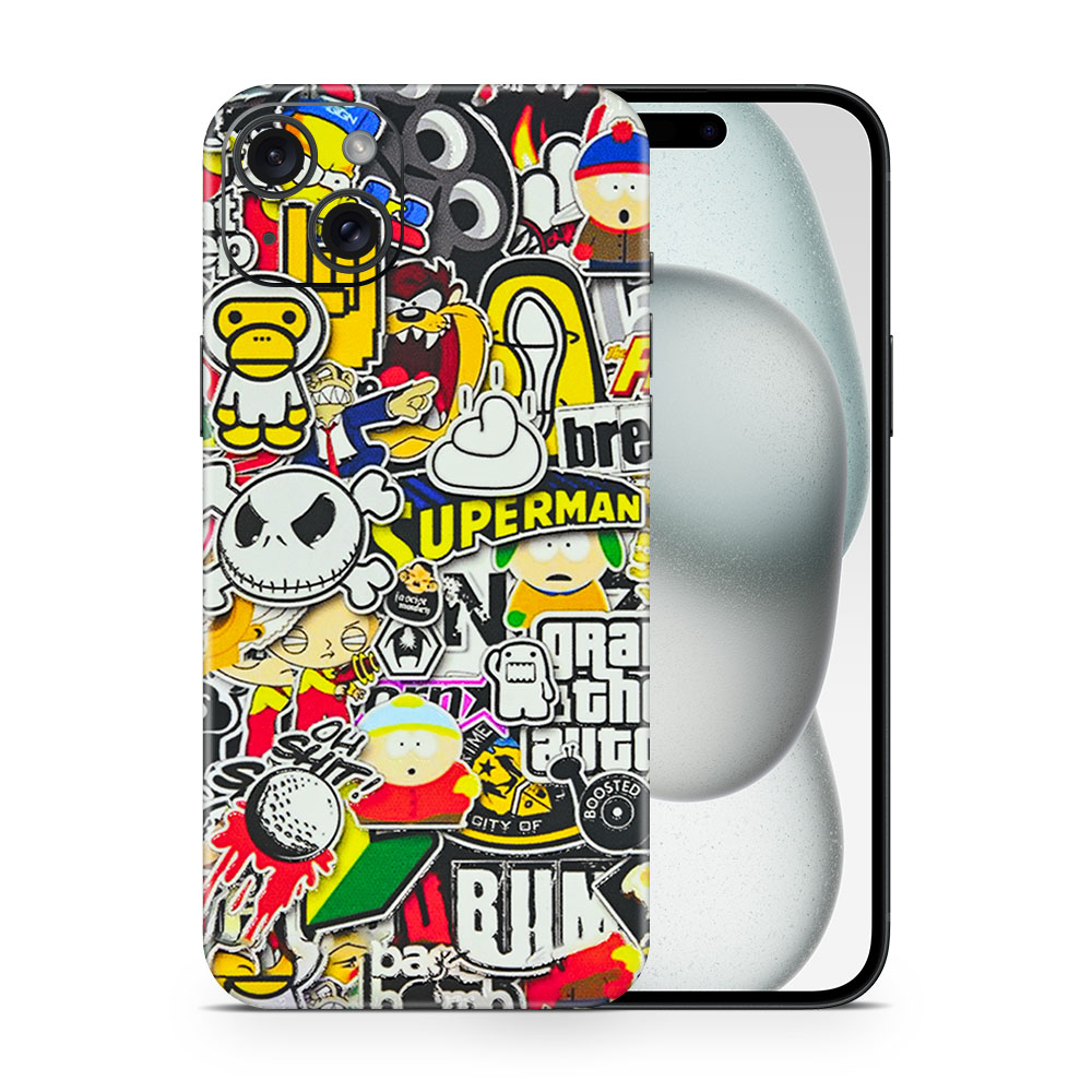 IPhone 15 Plus Sticker Bomb 3D Skin - WrapitSkin The Ultimate Protection!