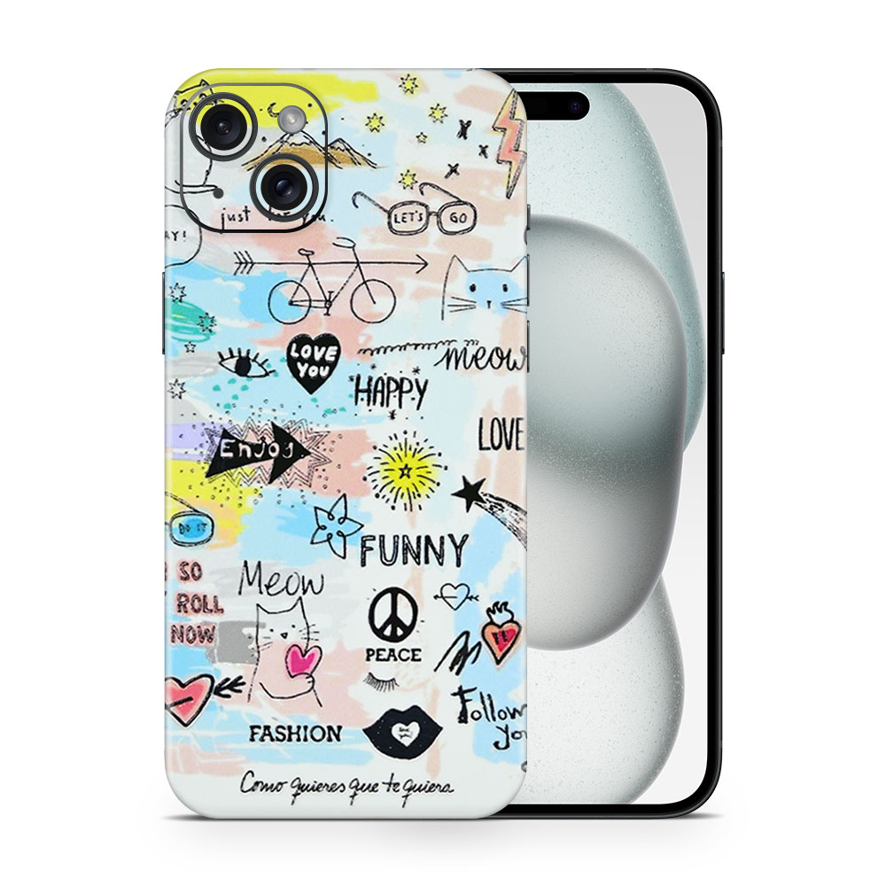 IPhone 15 Doodles 3D Skin - WrapitSkin The Ultimate Protection!