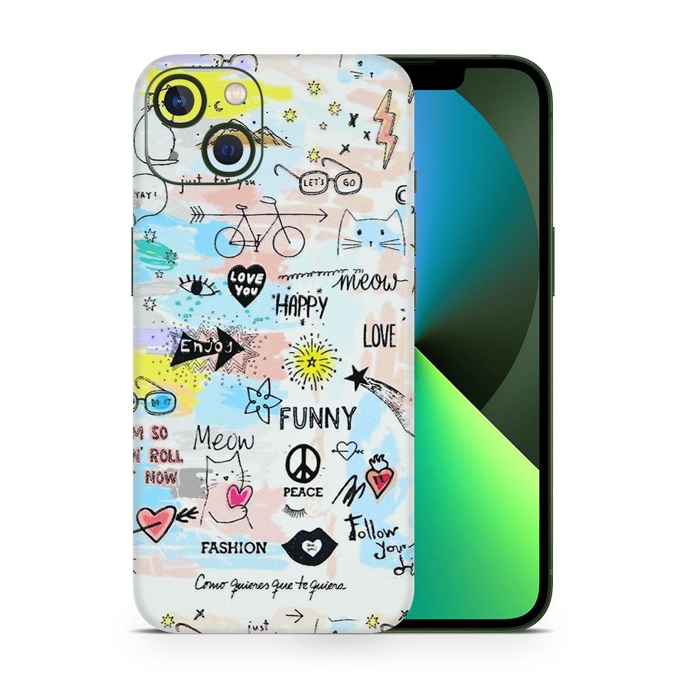 IPhone 13 Doodles 3D Skin - WrapitSkin The Ultimate Protection!